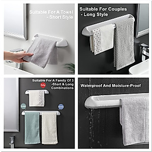 Xicennego 2 Pack Non-Perforated Towel Holder, Bathroom Towel Bar Kitchen Dishcloth Hanger, Paste Wall-Mounted Hand Towel Rack (11 Inches*1,18Inches*1)