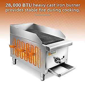 HOCCOT 12" Commercial Countertop Gas Charbroilers, Heavy Duty Natural/Propane Gas Broiler Grill Single Burner 28,000 BTU for Restaurant Cooking Equipment BBQ