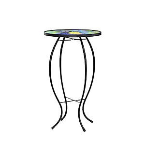 Evergreen Garden Outdoor-Safe Round Peacock Glass Metal Side Table - 12" L x 12" W x 22" H Indoor Outdoor Side Tables for Your Patio, Lawn, Garden or Home Décor