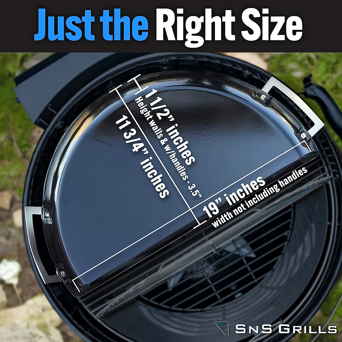 SnS Grills Slow ‘N Sear Porcelain Drip 'n Roast Pan for Kettle Grilling, All-in-One Carbon Steel with Black Porcelain Coating Drip and Roast Accessory - 22” Grill Fit