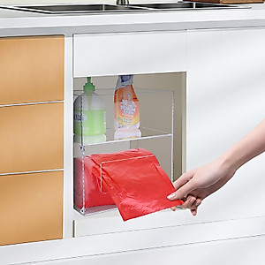 mwellewm Trash Bag Dispenser 2 in 1 Extra Large Acrylic Garbage Bag Roll Holder Under Sink Plastic Bag Storage Box with Lid Kitchen Inside Trash Can Grocery Bag Organizer(10.4 x 6.5 x 11.4 inches)