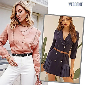 WERFORU 2 Pack Women Leather Belt Waist Skinny Dress Belts Solid Pin Buckle Belt for Jeans Pants