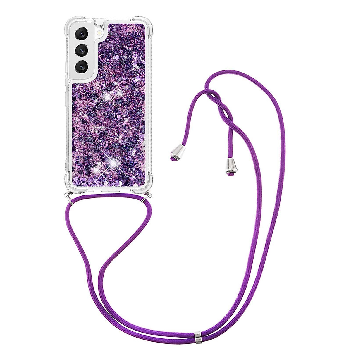 Asuwish Phone Case for Samsung Galaxy S23 Plus S23+ 5G with Screen Protector Crossbody Strap Bling Liquid Glitter Clear Slim Protective Cell Cover S23plus 23S + S 23 23+ SM-S916U 6.6 inch Women Purple