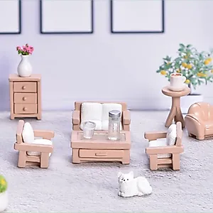 23 Pieces Dollhouse Mini Furniture Decoration Set DIY Accessories Including Dining Room Sitting Living Bedroom Toys for Baby Children Girls