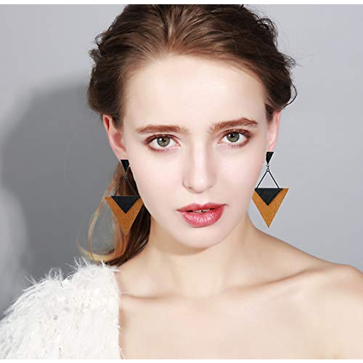 ALoveSoul Fashion Wood Earrings - Big Triangle Earrings for Women Beautiful Dangling Ladies Boho Jewelry, Hypoallergenic Statement Earrings