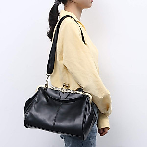 TENDYCOCO Crossbody Bag Kiss Lock Shoulder Bag PU Leather Handbag Clasp Closure for Women