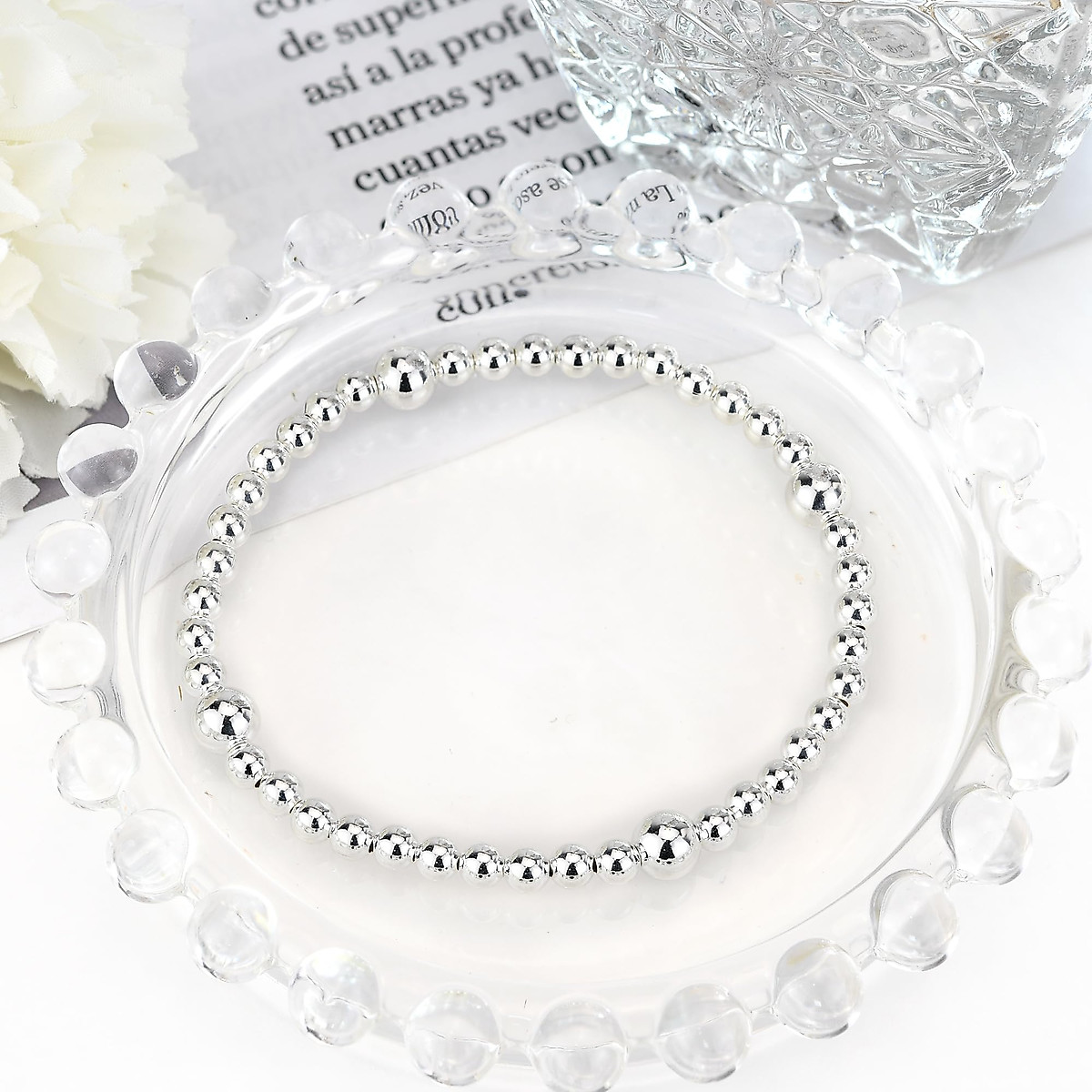 AeraVida Sleek Elastic Sterling Silver Beads Stretch Bracelet | Cute Trendy Bangle Bracelets for Women | Jewelry Gifts for Women and Daughter