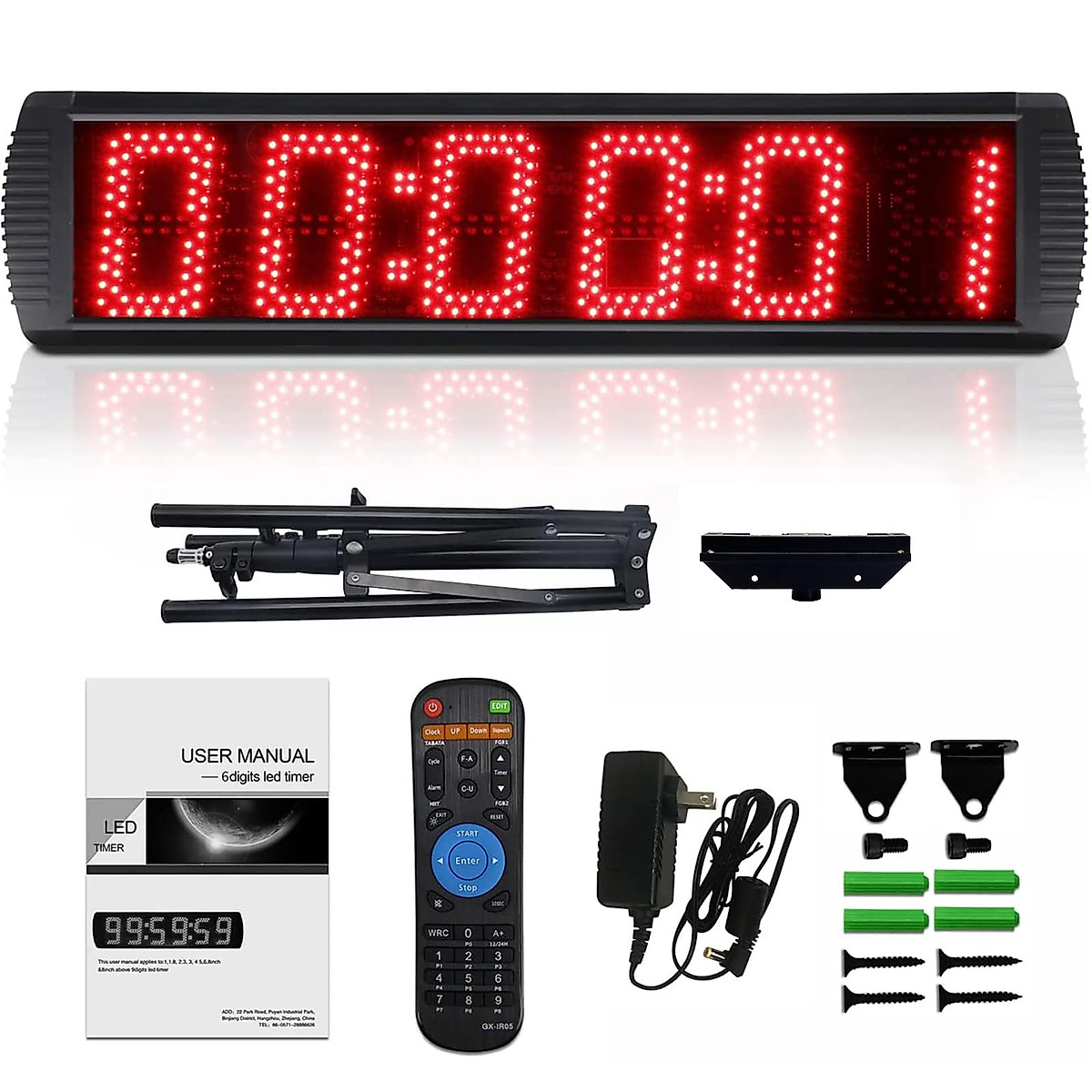 GANXIN 5 Inch LED Race Clock with Tripod for Running Events,Marathon Countdown Clock,Gym Timer Clock,Count Up,Stopwatch,Wireless Remote Control&APP Control,5 Levels Brightness Adjustable (Red)