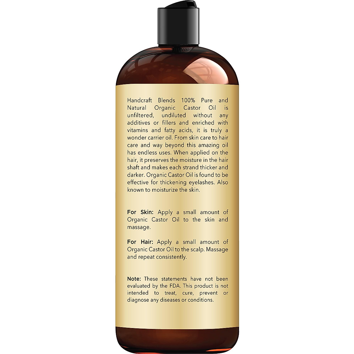 Handcraft Blends Organic Castor Oil in Plastic Bottle - 12 Fl Oz -100% Pure and Natural - Premium Grade Oil for Hair Growth, Eyelashes and Eyebrows - Carrier Oil - Expeller-Pressed and All Natural