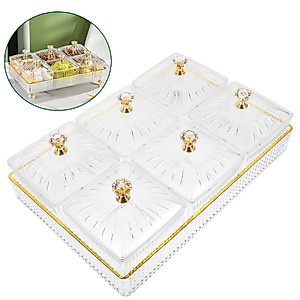 Zerodeko 1 Set of Divided Serving Dishes with Lid Plastic Snack Appetizer Tray Dry Fruit Veggie Bowls with 6 Compartments Relish Tray for Candy Chips Dip Nut Transparent