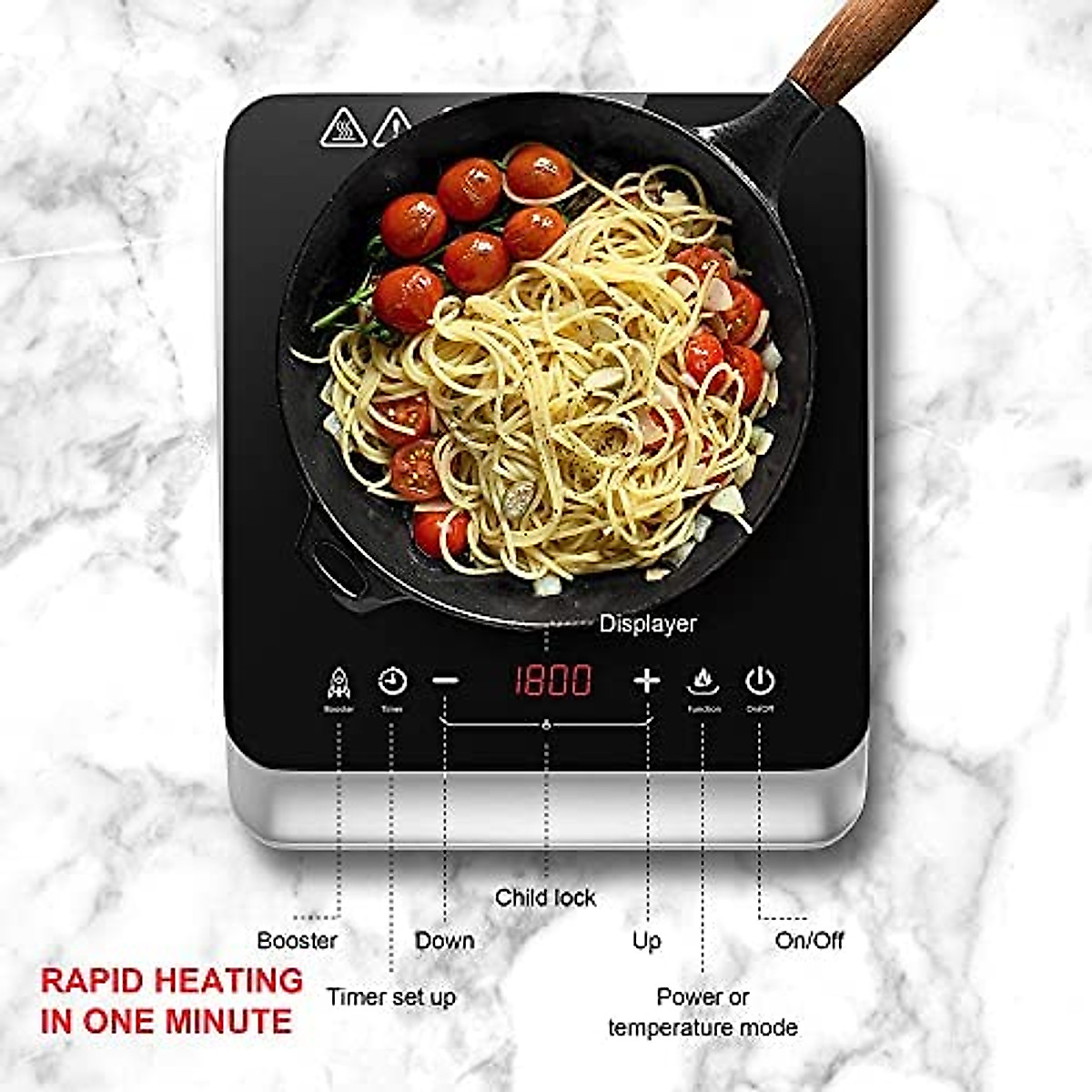COOKTRON Portable Induction Cooktop 1800W, 10 Temperature 9 Settings Induction Countertop Single Burner with 4H Timer, Sensor Touch Induction Cooker with Kids Safety Lock, black (AAMUS-CT-FS-IC312)