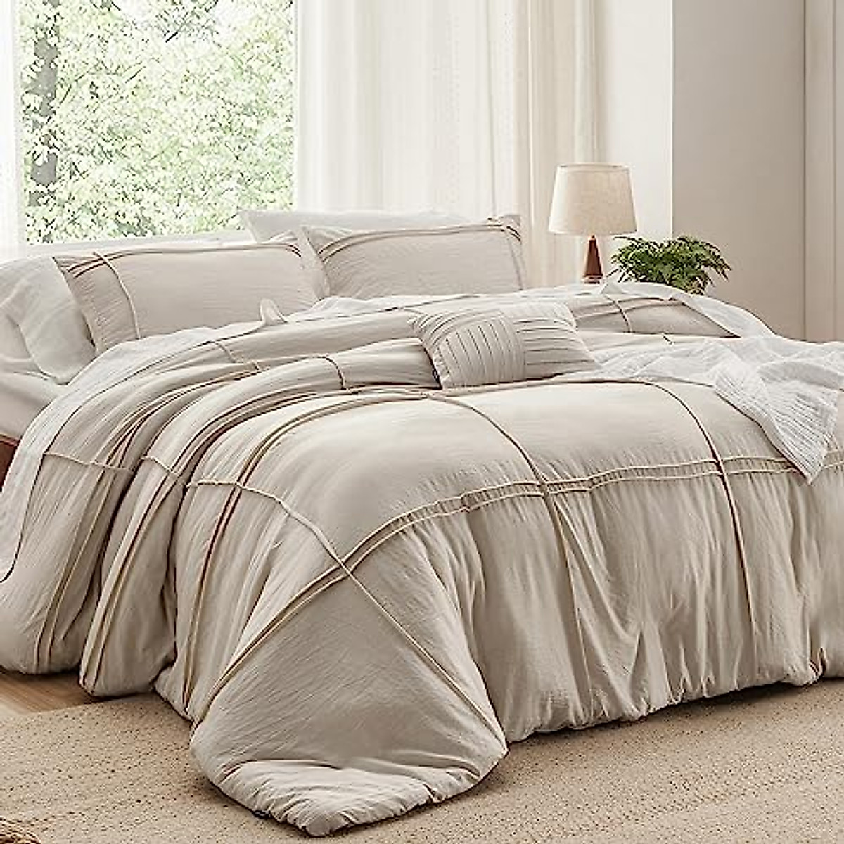 Bedsure Grid Tufted Duvet Cover Queen - Shabby Chic Kids Duvet Cover Set, 3-Piece Queen Size Boho Bedding Set for Children, Includes 1 All-Season Duvet Cover & 2 Pillowcases(Linen, Queen, 90"x90")