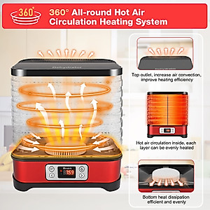 COOCHEER Food Dehydrator Machine, 400W 8 Trays Dehydrators for Food and Jerky with 72H Digital Timer and 95-158℉ Temperature Control, BPA-Free, Fruit Dehydrator Perfect for Meat, Jerky, Herbs, Red