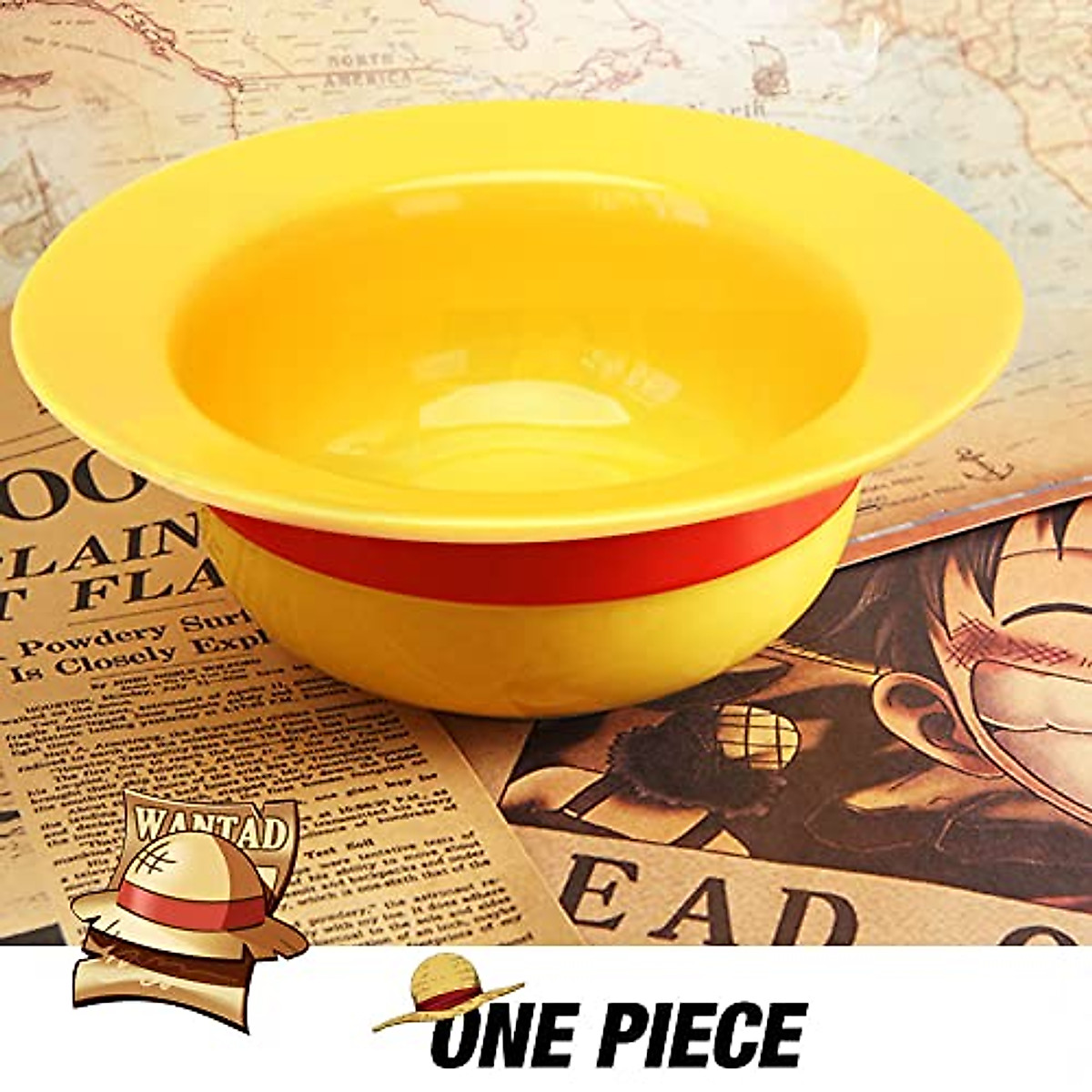 shiningsoul 3 PCS ONEPIECE Luffy Straw Hat Ramen Bowl Set Anime (Straw Hat Ceramic Bowl + Wooden spoon + Chopsticks) Dishwasher & Microwave Safe - Good Gift for Anime Fans