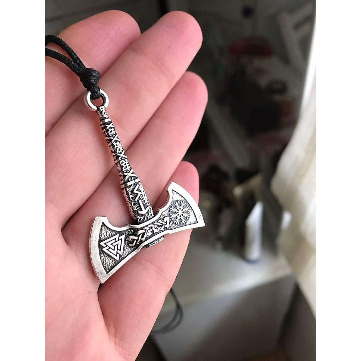 TEAMER Viking Axe Helm of Awe Wrap Bracelet Valknut Amulet Norse Viking Bracelet (Style 1)
