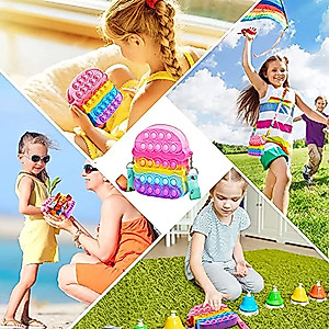 Pop Purse Pack Fidget Toy Set, 1 Girl Pop Single Shoulder Bag Toy, 9 Pop Wristband Toys, 6 Mini Pop Bubble Toys, 3 4 5 6 7 8 9 10 12 Year Old Birthday Gifts for Kids Girl, Christmas Stocking Stuffers.