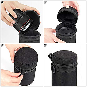 ARVOK Lens Pouch Set, Water Resistant Protective Lens Cases for DSLR Camera Lens, 4 Size Thick Camera Lens Bag for Nikon, Tamron, Sigma, Pentax, Sony, Olympus, Panasonic