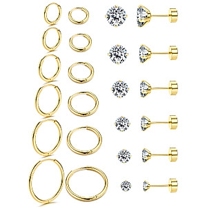 FASACCO 20G Flat Back Cartilage Earrings Hoop Stud Helix Earrings 14K Gold Plated Mini Small Hoop Earrings Flatback Stud Earrings