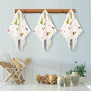 Bolaz Dish Cloths Dish Towels Kitchen Towels 6 Pack Sets Absorbent Cherries and Leaves Soft Decorative Reusable Nonstick Oil Washable