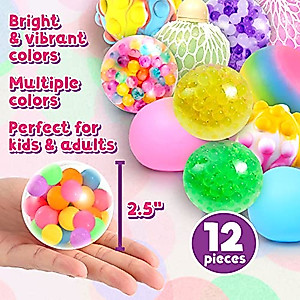 OleOletOy Sensory Stress Balls for Kids and Adults - 12 Pack Various Fidget Toys Filled with Water Beads - Sensory Toys Calming Tool for Autism, ADHD, and Anxiety Relief, Easter Basket Stuffers