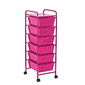 Urban Shop 6 Drawer Rolling Storage Cart, Pink