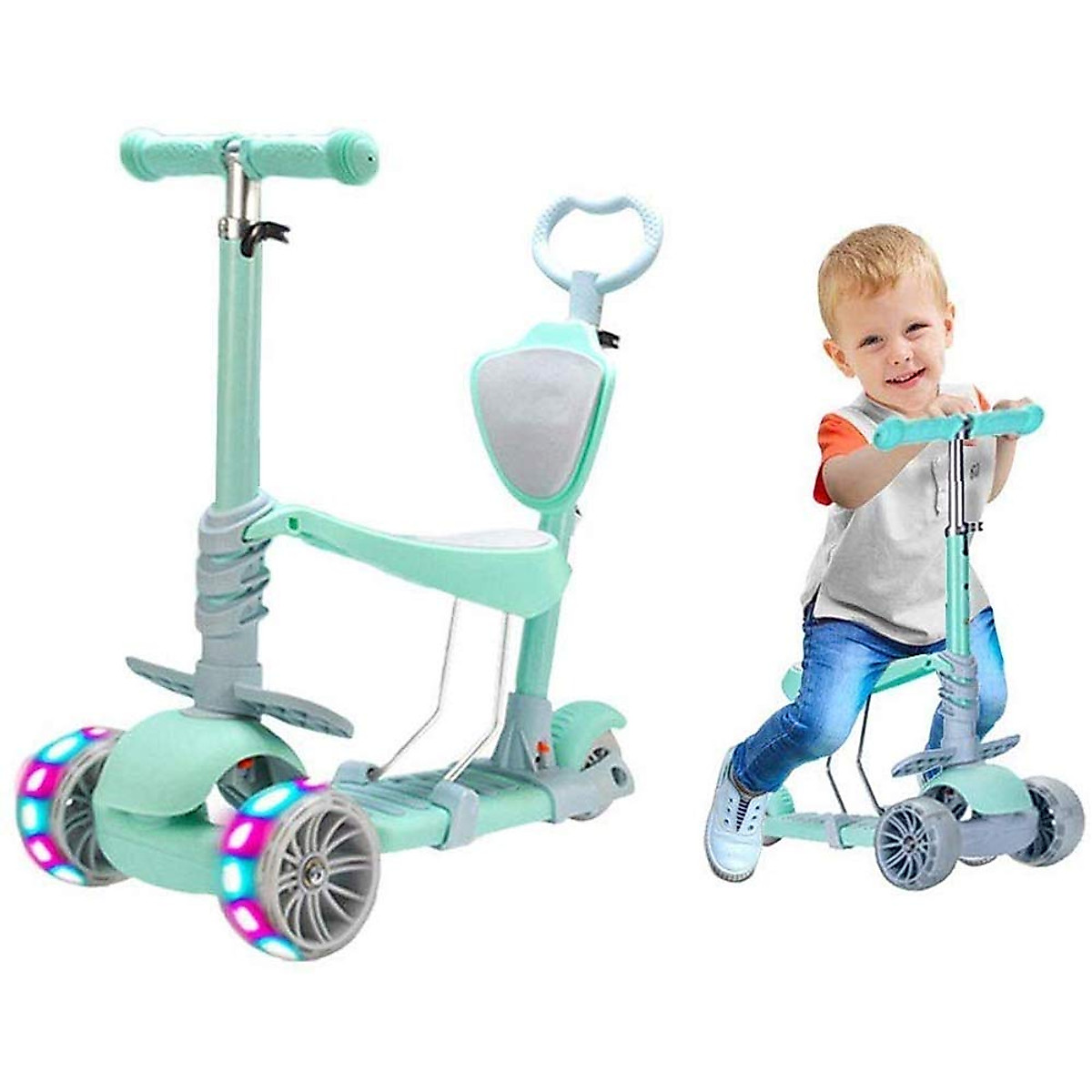 SZNWJ ygqtbc 5-in-1 | 3 Wheels Kick Scooter with Removable Seat for Kids & Toddlers, Flashing Wheels, Best Gift for Boys Girls Age Over 3 Years Old（3-8） (Color : Pink)