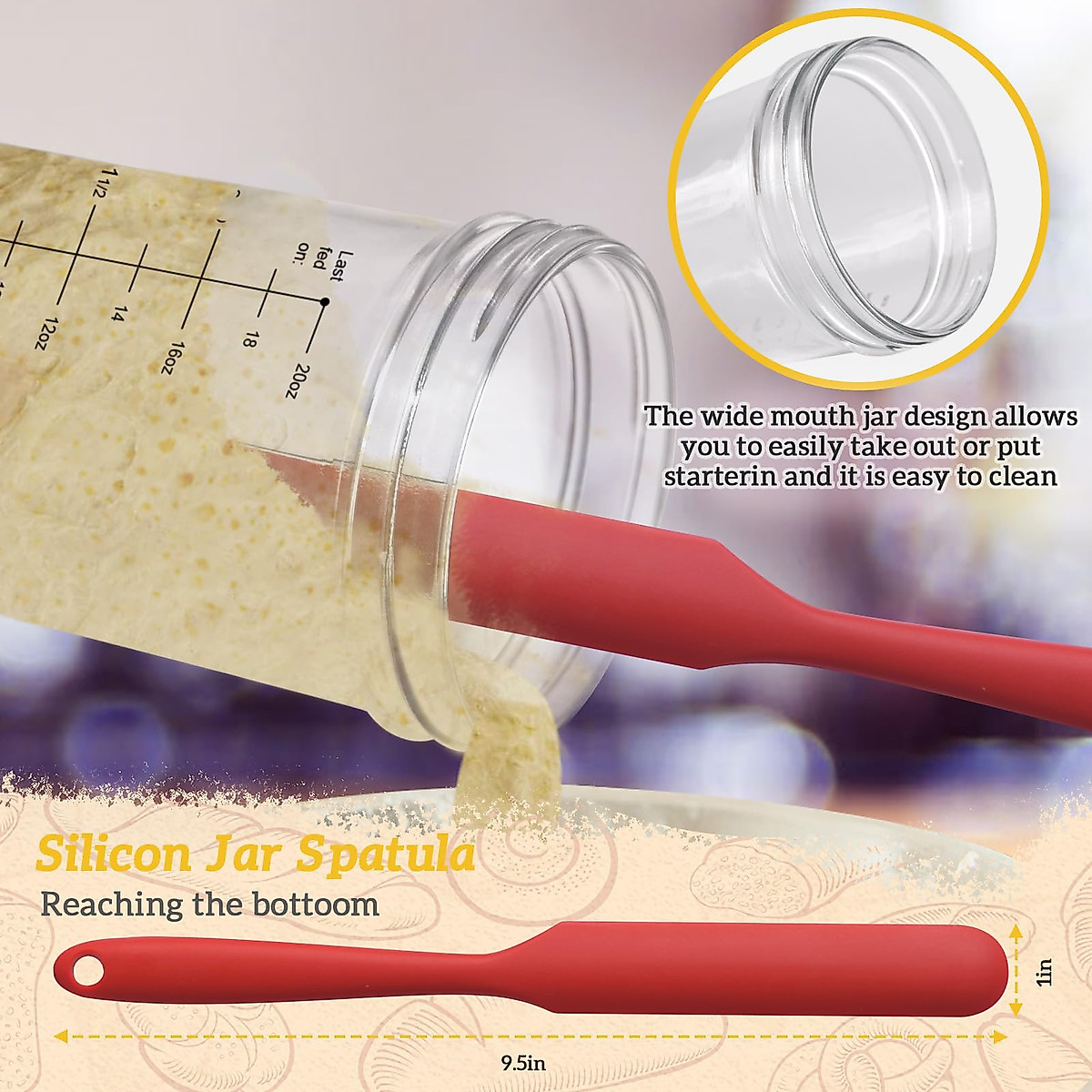 Tyniaide 24 Oz Sourdough Starter Kit – Extra Thermometer Strips and Breathable Covers Included in Sourdough Starter Jar – A Perfect Sourdough Bread Starter Kit for Beginners to Expert