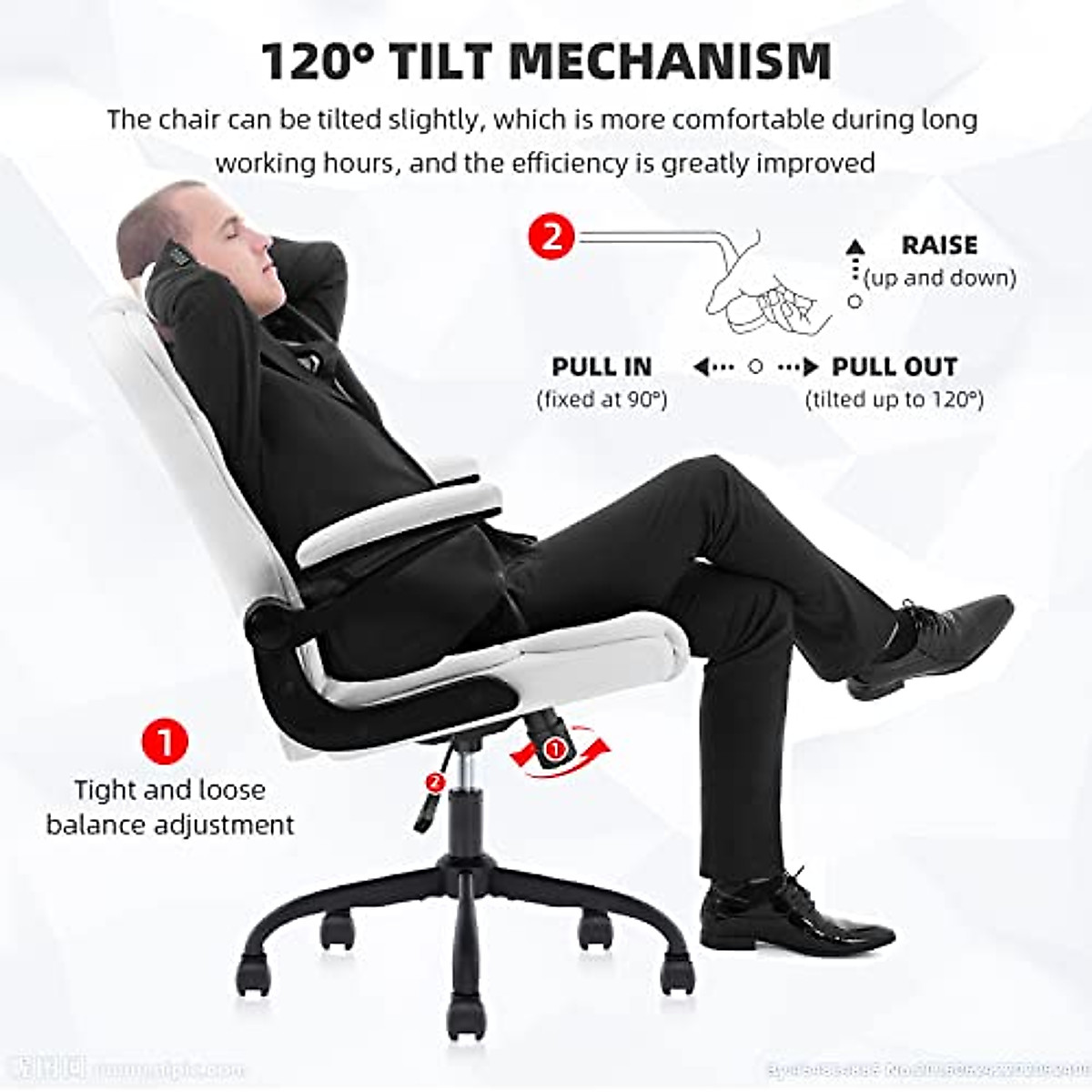 SEATZONE Home Office Desk Chair, High Back Ergonomic Managerial Executive Chairs, Swivel Adjustable Computer Chair, Headrest and Lumbar Support Desk Chairs with Wheels and Armrest, White