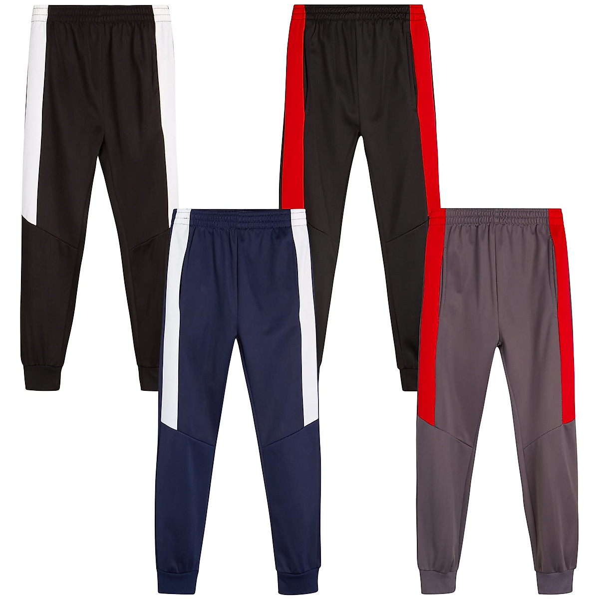 Quad Seven Boys' Sweatpants - Breathable Active Tricot Jogger Track Pants with Side Pockets - Sweatpants for Boys (4-18), Size 16-18, Navy/Black/Charcoal/Black