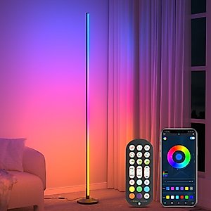 OUTON Smart LED Floor Lamp RGB, Color Changing Corner Lamp with APP and Remote Control, 16 Million DIY Colors, Music Sync, 64+ Scene, Timer Setting, Modern Standing Lamp for Living Room Bedroom Gaming