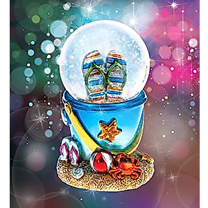 CoTa Global Cool Summer Sandals Beach Bucket Snow Globe - Water Globe Figurine with Sparkling Glitter, Collectible Novelty Ornament for Home Decor, for Birthdays and Valentine's - 45mm