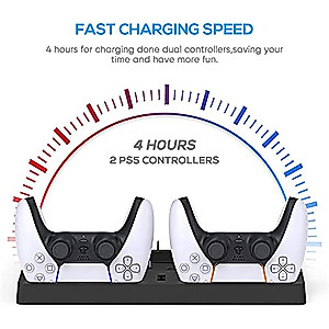 Cooling Fan Vertical Stand for Playstation 5 Console and Digital Edition, Controller Charging Station Dock for PS5 Dualsense Controller with Led Indicators and 15 Game Slots