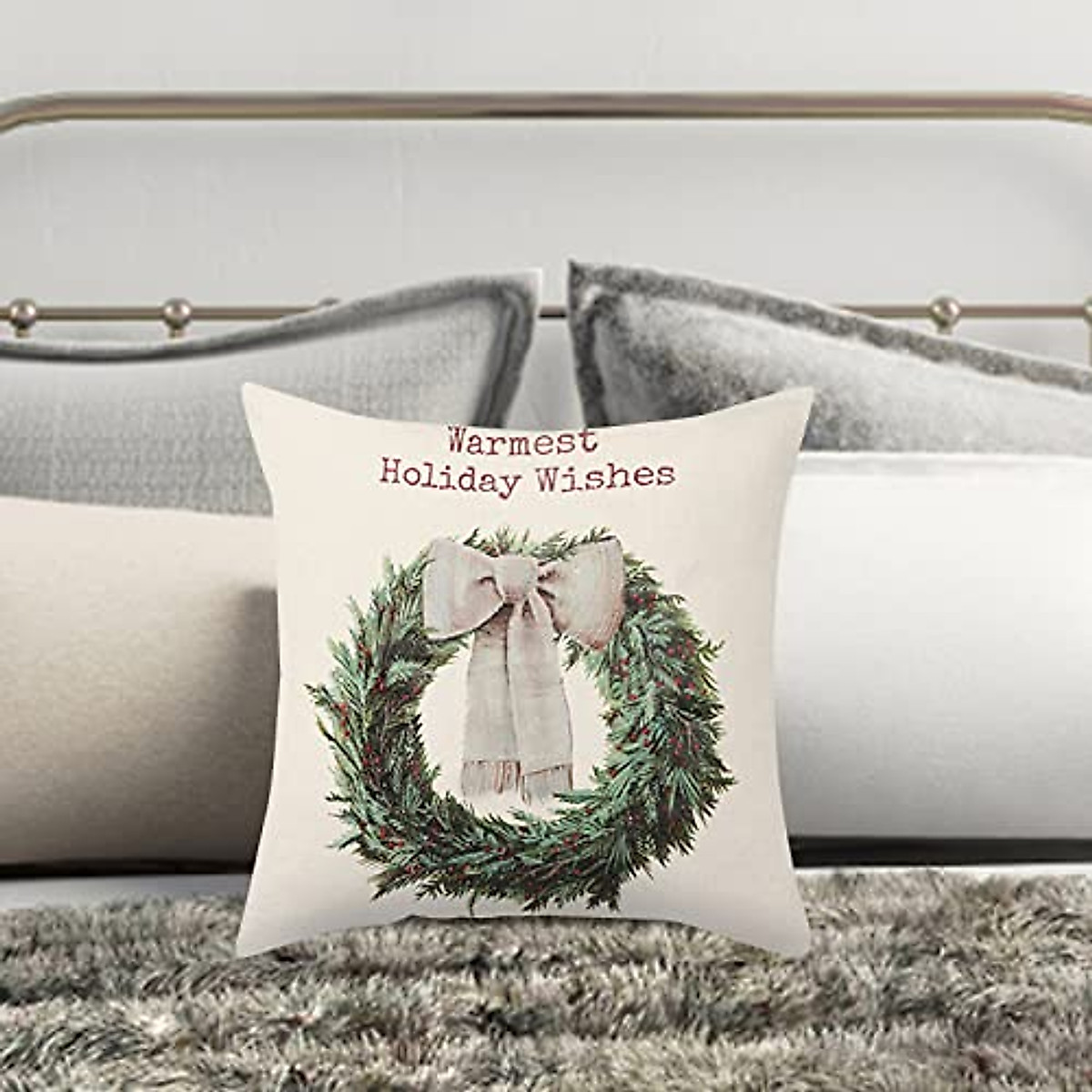 Scceatti Christmas Pillow Covers Set of 4 18x18 in Liene Winter Cushion Cover with Zipper Print Bohemian Toss Xmas Fashion Pillow Cases Protector for Couch Sofa Bed Living Room Decorations Gifts