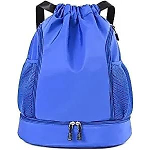 2023 New Sports Backpacks Drawstring Gym Bag Backpack With Shoe Compartment Large Waterproof Shoulder Drawstrings Bags (Blue)