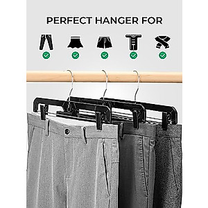 SMARTOR Pant Hangers & Skirt Hangers - Clips Hangers for Shorts, Shirts, Jeans, Dresses, Slacks, Coats, Clothes - Durable, Black Pant Hangers, Plastic Pant Hangers with Clips, Space Saving - 10 Pack