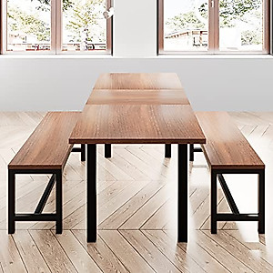 iPormis 3-Piece Dining Table Set for 6-8 People, 63'' Extendable Kitchen Table with Metal Frame and Wood Board, Space Saving Dinette for Dining Room, Laminate Finished, Easy Clean, Walnut