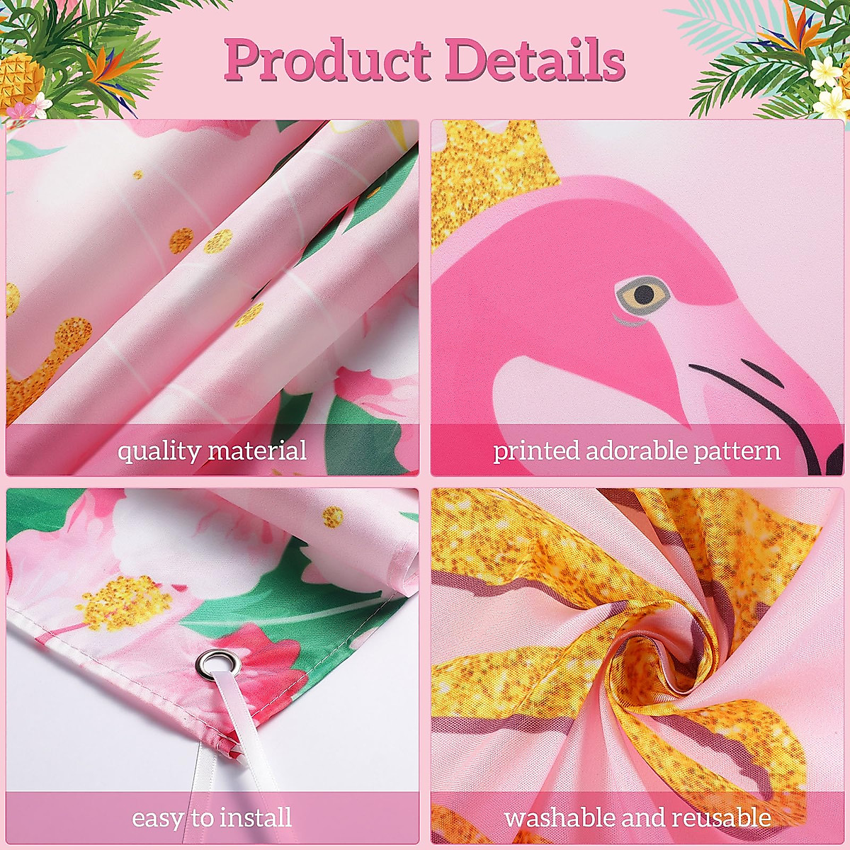 Preboun Flamingo Birthday Party Decoration Backdrop 3.6 x 6 ft Summer Tropical Hawaiian Background Flower Flamingo Photography for Luau Aloha Happy Birthday Party Photo Props Booth Supplies
