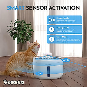 Tossca Wireless Cat Water Fountain | Rechargeable Battery Operated Automatic Dog Water Bowl Dispenser | Sensor Activated Hygienic Stainless Steel Cat Fountain | 5 Bonus Filters (2.6 L)