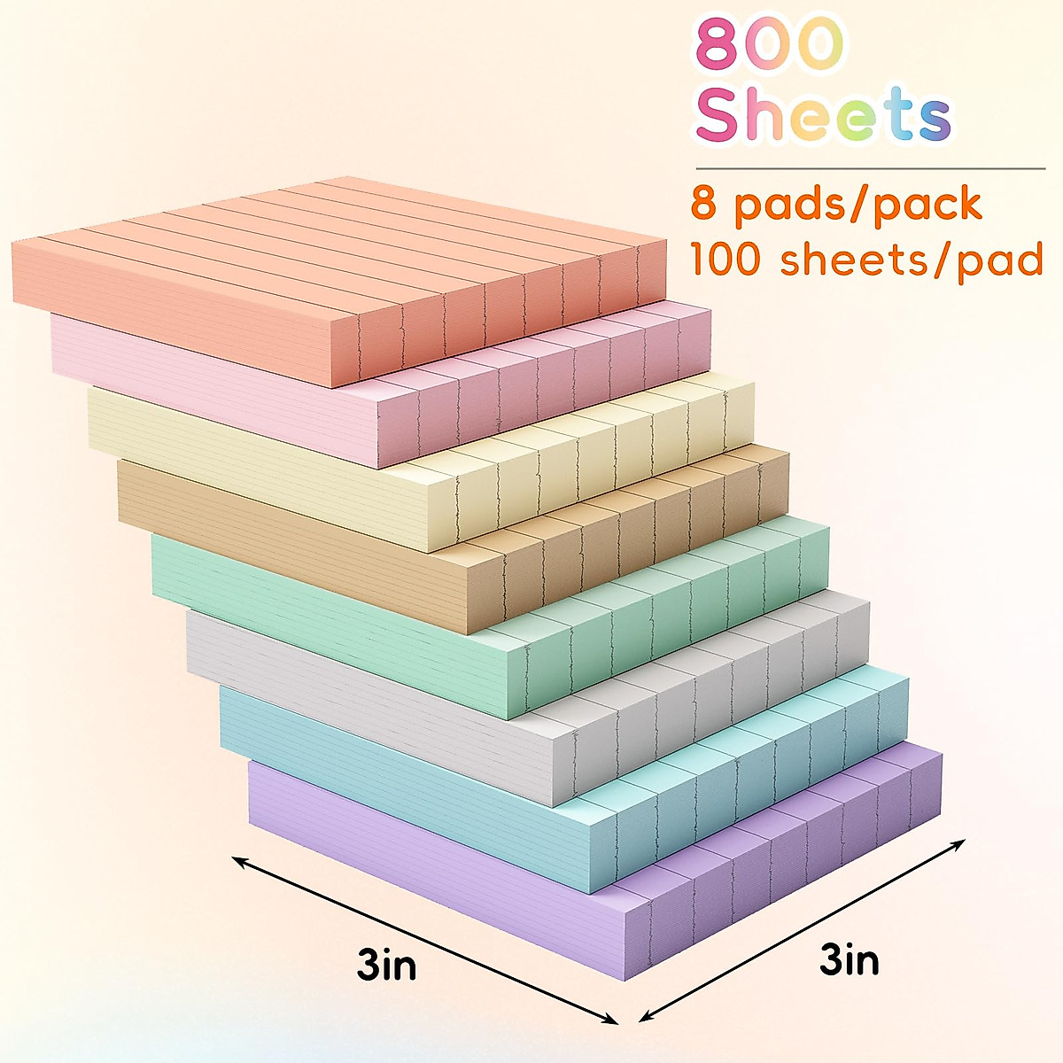 EOOUT 8 Pads Lined Sticky Notes, 3x3 Inches Self-Stick Note Pads, 100 Sheets/Pad, Super Adhesive Memo Pads, Morandi Colors Lined Sticky Notes for Study, Works, and Daily Life