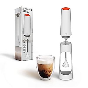 SHARPER IMAGE Electric Milk Frother with Stand & Drip Tray, Handheld Foam Maker with High-Powered Motor for Coffee Matcha Latte Frappe Cappuccino Hot & Cold Drinks, Premium Kitchen Accessory Gift