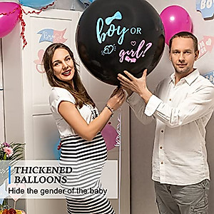 Thickened Gender Reveal Balloon 100% biodegradable – 2pcs Gender Reveal Confetti Balloons with Pink and Blue Confetti – 36 Inch Black Gender Reveal Balloons perfect for taking photos and videos