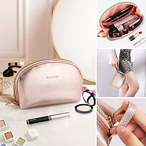 MAANGE 3 Pcs Makeup Bag Portable Travel Cosmetic Bag Large Makeup Bag Organizer with Gold Zipper Waterproof Toiletry Bags for Women and Girls(Rose Gold)