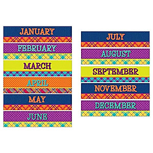 Eureka Multicolor Plaid Calendar Bulletin Board Classroom Decoration Set, 83pcs