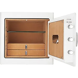 Barska 1.01 Cu. Feet Steel 1,400° Fireproof Jewelry Glass Shelf Drawer Security Safe Cabinet with Organizer, White