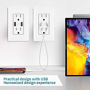 Micmi USB Outlet, High Speed Charger 4.2A Charging Capability, Child Proof Safety Receptacle 15 Amp, Tamper Resistant Wall Socket Plate Included UL Listed U24 (4.2A USB Outlet 6pack)