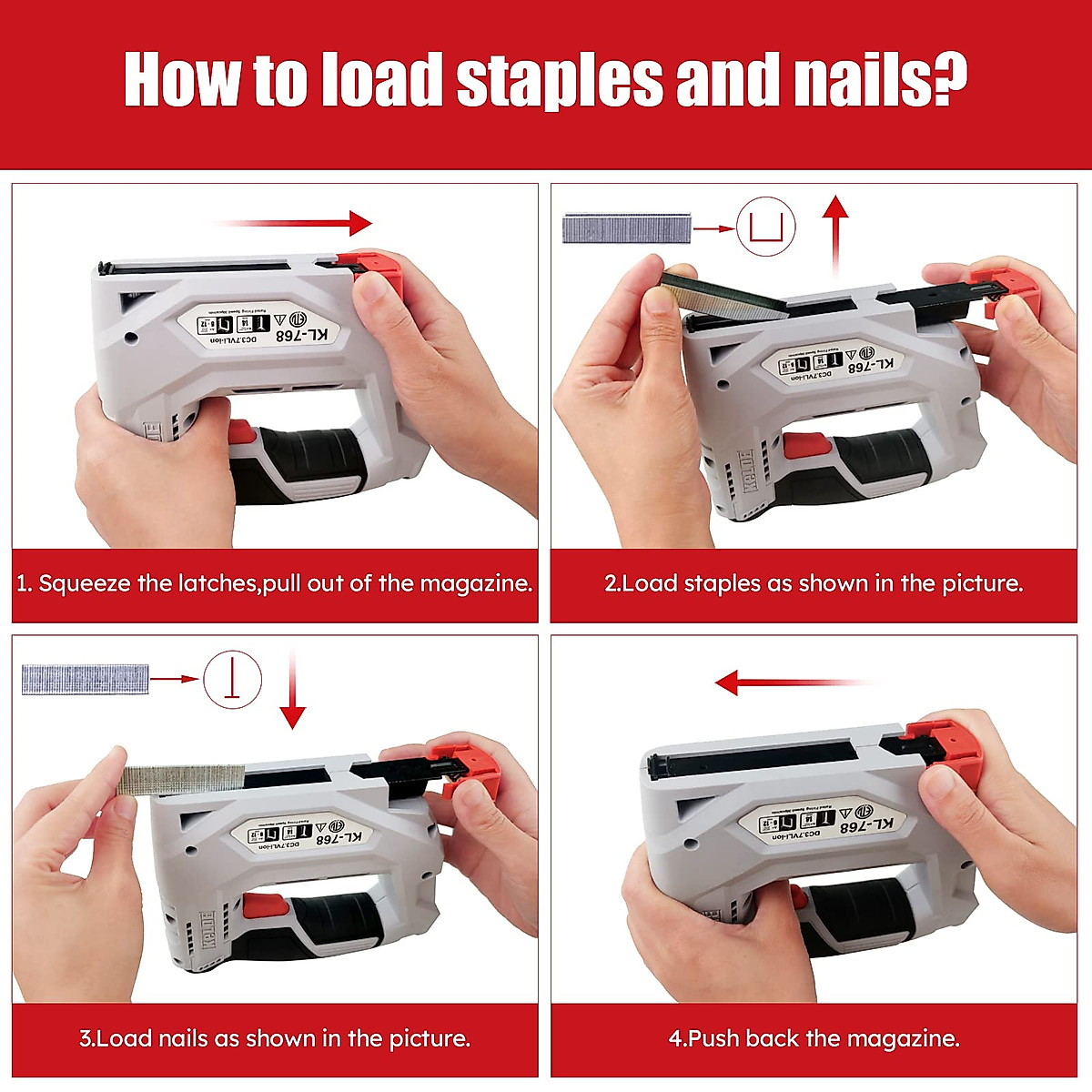 KeLDE 2 in 1 Cordless Staple Gun/Nail Gun Kit, 2000mAh Li-ion Rechargeable Stapler Battery Power Staple Gun for Upholstery, Wood, Furniture DIY with 900pc T50 Staples and 300pc 5/8" Nails