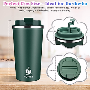 17oz Insulated Travel Coffee Mug with Flip Lid – Leakproof Stainless Steel Insulated Coffee Tumblers, Portable Thermos Cup for Hot & Cold Drinks, Perfect for Camping & On-the-Go