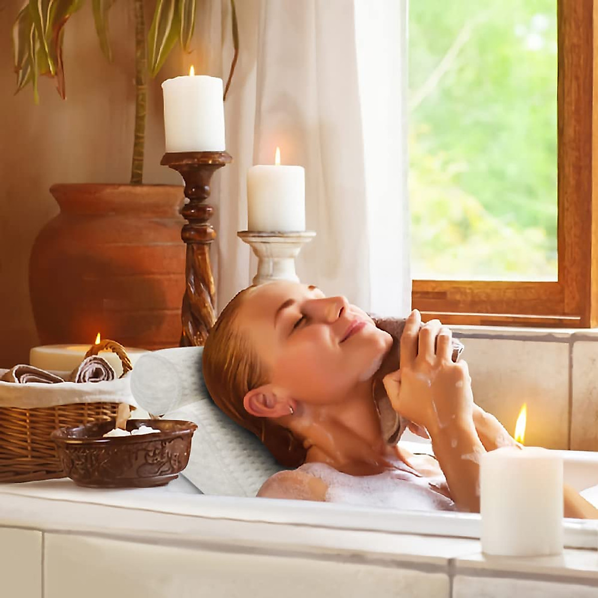 Bathtub Pillow, Bath Accessories for Women, Luxury Bath Pillows for Tub with 4D Air Mesh Technology, Ergonomic Comfort Spa Bath Pillows for Tub Neck and Back Support Extra Thick, Soft & Quick Dry