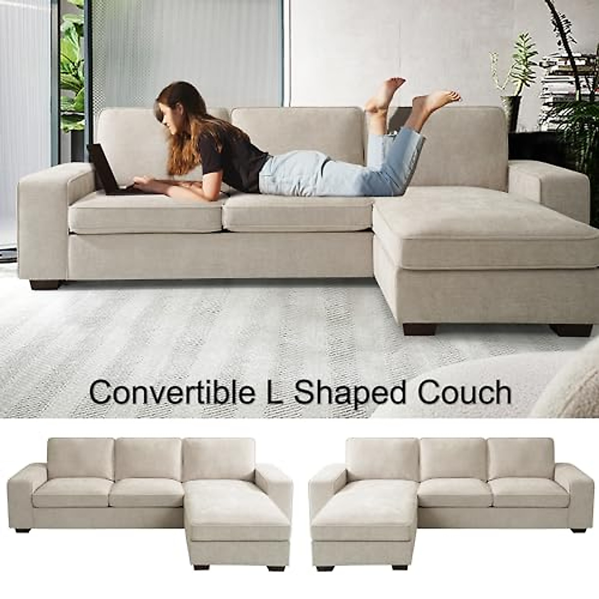 Harkawon 98.6“ Sectional Sofa Couches, Convertible L Shaped Couch for Living Room, Chaise with Storage, Chenille Removable Cover, Couches for Apartment,Dorm, Office