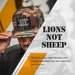 Lions Not Sheep Hat (Camo) - Mesh Back Baseball Cap - 5 Panel Trucker Cap - Trucker Hats for Men and Women - Adjustable Snapback Mesh Hat for Hiking & Fishing